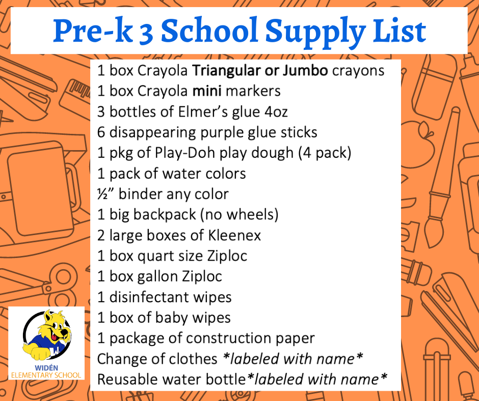 School Supply List | Widén Elementary School